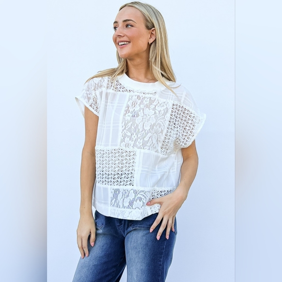 And The Why | Tops | And The Why Lace Patchwork Short Sleeve Top And ...